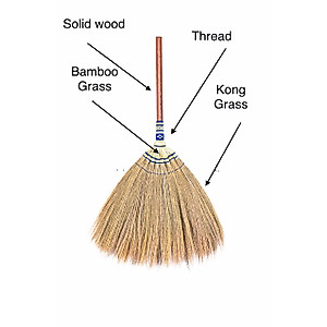 SN SKENNOVA - 28-inch of Short Asian Broom Whisk Broom Thai Natural Grass Broom Solid Wood Handle for RV's Tent Camping