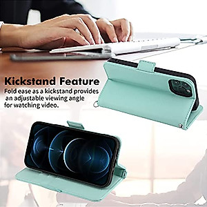 LAIRTTE iPhone case Wallet Case for iPhone 13 Pro Max Soft Leather iPhone 13 Pro Magnetic Kickstand Shockproof Closure Wallet Flip Case with Credit Card Holder RFID Blocking & Wrist Strap Light Blue