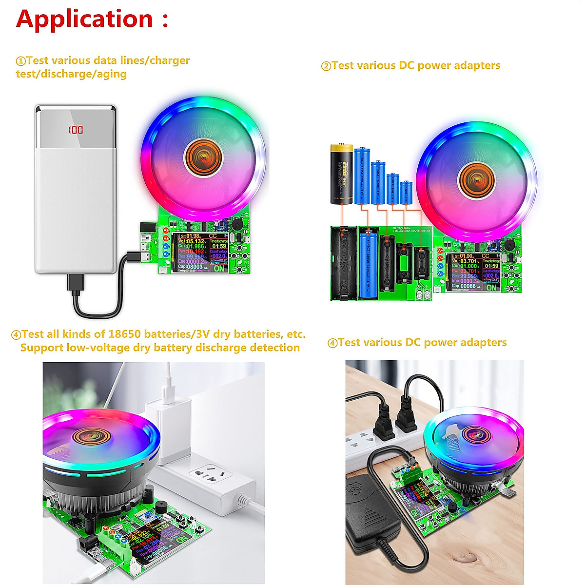180W Electronic Load Tester 2.4 inch DC Tester APP Electronic Adjustment Constant Load Lithium 4-Wire Battery Capacity Monitor Discharge Charge Power Meter Supply Checker