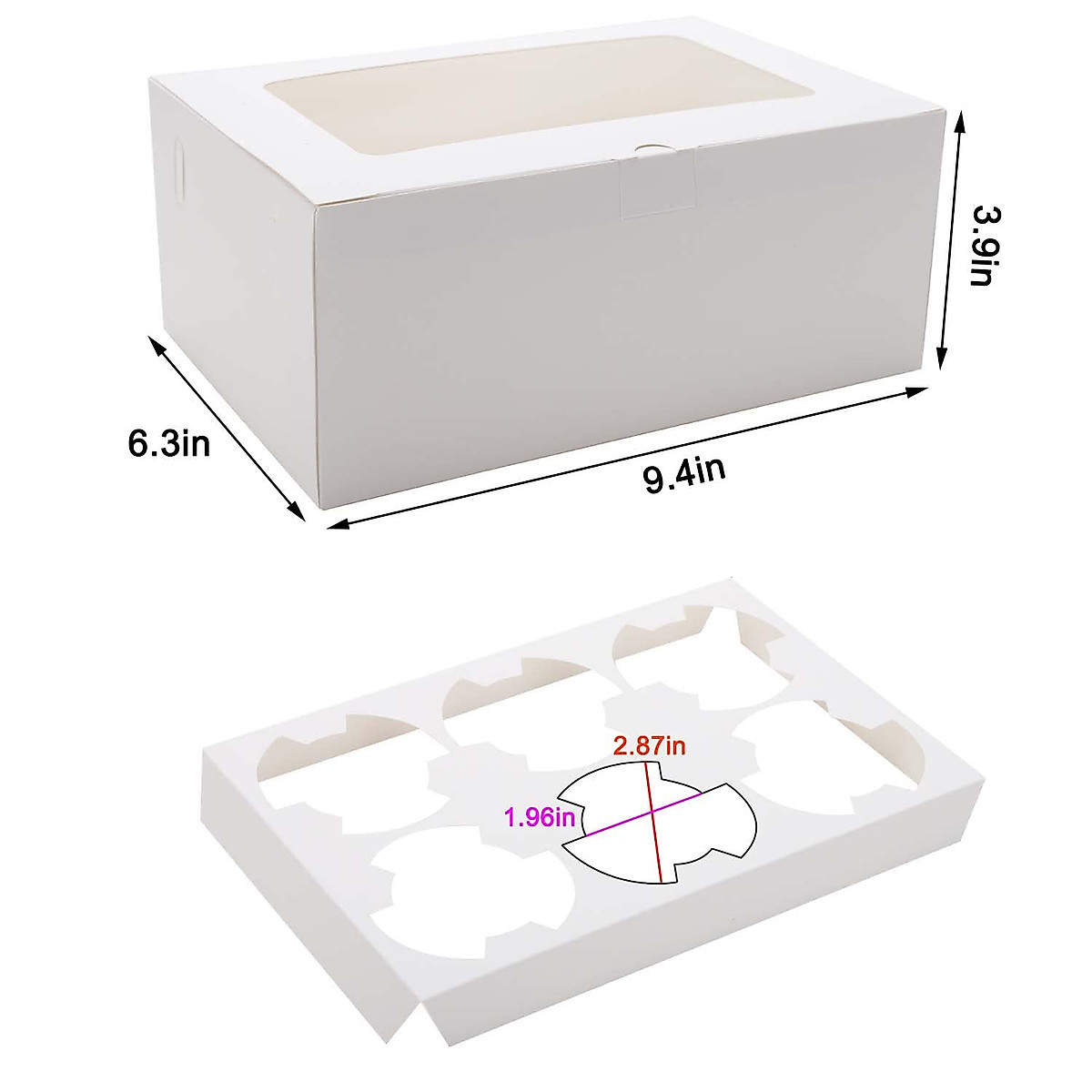10-Set Cupcake Boxes with Inserts and Window Hold 6 Cupcakes,Cupcake Containers Bakery Cake Box,Pastry Carrier For Donut Cookie Treat Muffin Chocolate Bombs,9.4x6.3x3.9 In