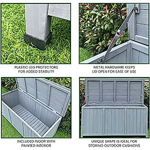 Hanover Wooden Outdoor Cushion Storage Box, Spacious Container for Patio Cushion Storage, Pool Supplies, and Throw Pillows in Grey, All-Weather 8 Cu. Ft. Capacity Outdoor Furniture Cushion Storage