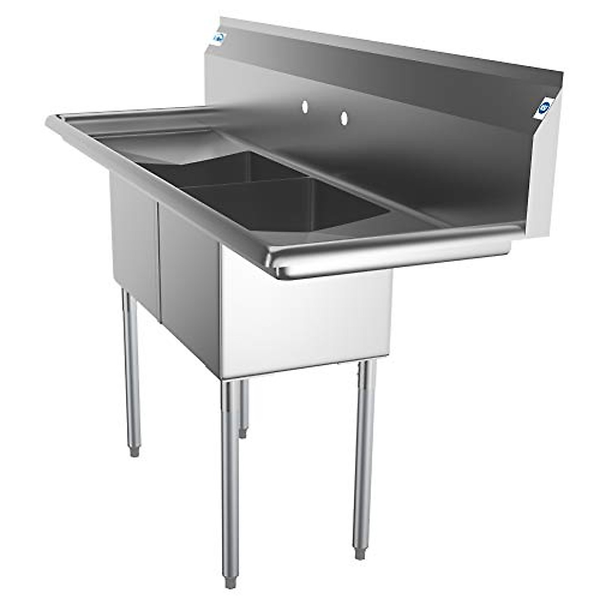 KoolMore 2 Compartment Stainless Steel NSF Commercial Kitchen Prep & Utility Sink with 2 Drainboards - Bowl Size 15" x 15" x 12", Silver,SB151512-15B3