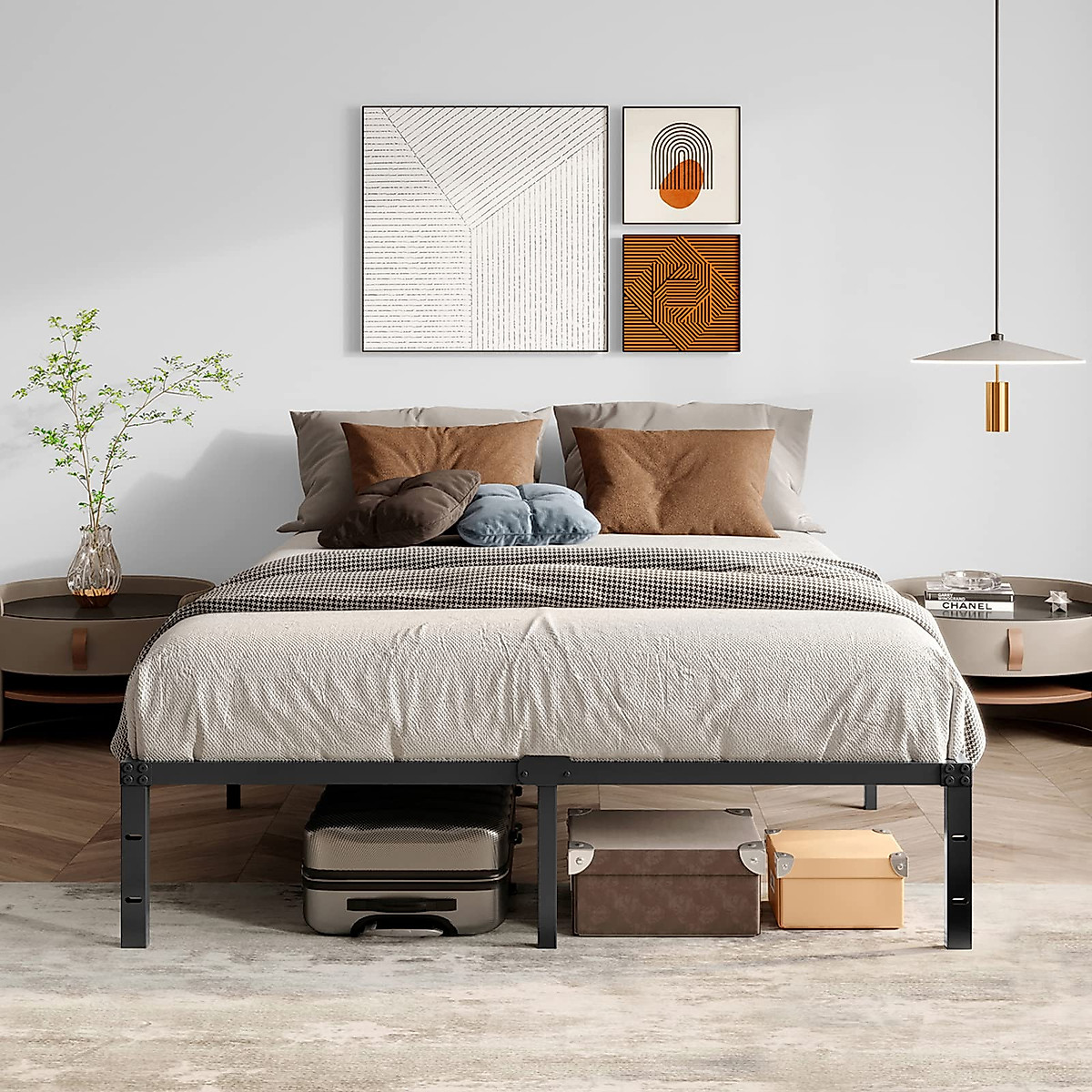 Kilyssa 14 Inch California King Bed Frames Heavy Duty Metal Platform Beds Frame No Box Spring Needed Steel Slats 3500lbs Bed Base Cal King Size,Noise-Free,Easy Assembly