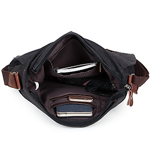 Vintage Men's Canvas Messenger Bag Laptop Shoulder Satchel Crossbody Sling Bookbag (M36_Black)