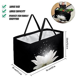 KQNZT Reusable Grocery Bags, Heavy Duty Reusable Shopping Bags, Large Tote Bags with Long Handles and Reinforced Bottom, White Lotus Art