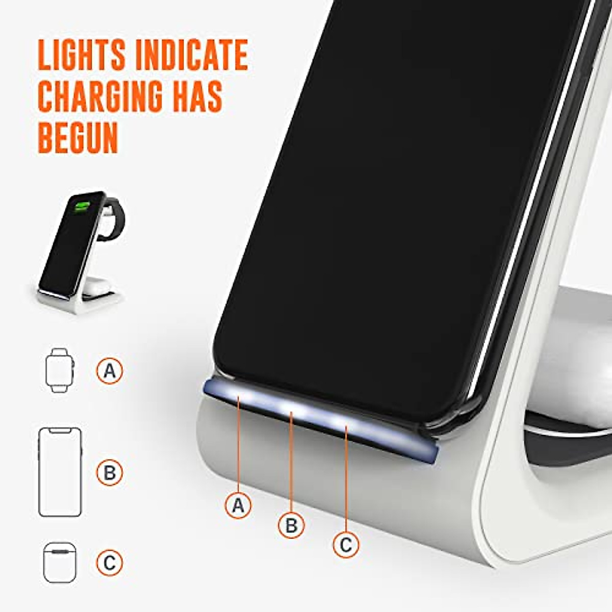 STM ChargeTree - Multi-Device Wireless Charging Station for iPhone/Samsung/Android, AirPods, Apple Watch - Qi Certified Charging Stand - White (stm-931-283Z-01)