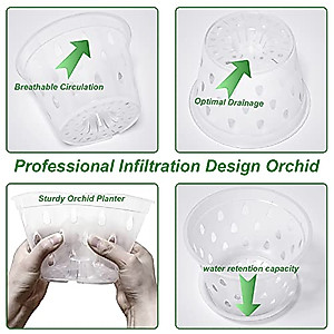 Suguder 8 Pack 7 Inch Orchid Pot, Orchid Pots with Holes and Saucers, Clear Plastic Plant Flower Pot for Indoor Outdoor Garden