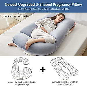 U Shaped Pregnancy Pillows for Sleeping, 57 Inch Maternity Pillow for Pregnant Women with Removable and Washable Velvet Cover, Full Pregnancy Body Pillow Support for Back, Hips, Legs, Belly
