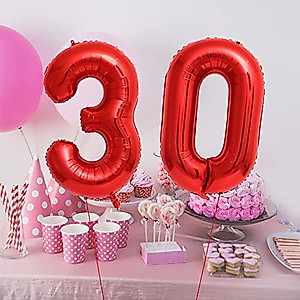 Maigendoo Jumbo 30 Number Balloon 40 Inch Large Digit Balloons Huge Helium Balloon Foil Mylar Balloon with Swirl Decorations for 30th Birthday Party Graduation Celebration Anniversary Event, Red