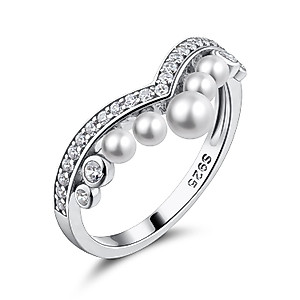 Kemstone 925 Sterling Silver Rings Water Droplets and Pearl 2 Piece Ring Sets for Women (8)