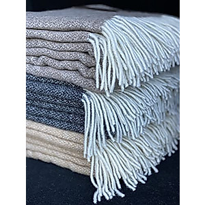 Eikei Wool Throw Blanket Double Sided Oversized Couch Throw Blanket Fringe Trim Soft Merino Woolen Afghan Minimalist Style Lightweight Machine Washable Solid Reversible (Camel, 55Wx78L)