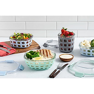 Ello DuraGlass Food Storage Glass Lunch Bowl - Meal Prep Container with Silicone Sleeve and Airtight Lid, 5 Cup, Yucca