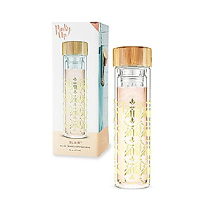 Pinky Up Blair Insulated Travel Infuser Mug - Double-Walled Glass, Stainless Steel, Travel Tea Bottle Flask - Loose Leaf Tea Infuser, 16 Oz, Casablanca Gold