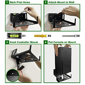 Wall Mount for Xbox Series X (Mount The Console & Accessories on Wall Near or Behind TV with Power Button Front/Left/Right), Wall Shelf Bracket Kit for XSX System