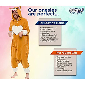 Silver Lilly Unisex Adult Pajamas - Plush One Piece Cosplay Corgi Animal Costume (L) Brown