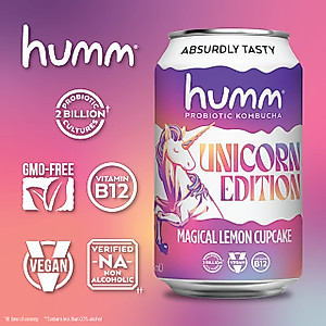 Humm Kombucha Magical Lemon Cupcake, Unicorn Edition - Organic, Vegan & GMO-Free (6 Pack)