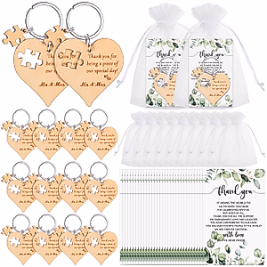 Ecation Wedding Favors for Guests Wood Heart Puzzle Keychains Thank You Cards Gift Bag Bridal Shower Souvenir Gifts(100 Sets)