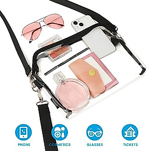 Vorspack Clear Bag Stadium Approved - Cute Clear Purse PVC Clear Stadium Bag with 2 Detachable Straps Clear Crossbody Bag for Women for Concerts Sports Events Festivals - Black