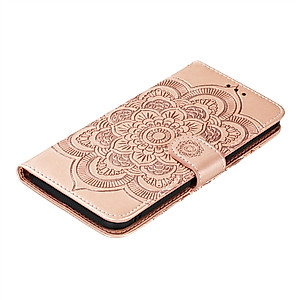 IMIRST for iPhone 15 Pro Max Case Mandala Embossed Premium PU Leather Bookstyle Magnetic Flip Wallet Case with Card Slot Stand Shockproof Cover for iPhone 15 Pro Max Mandala Rose Gold LD
