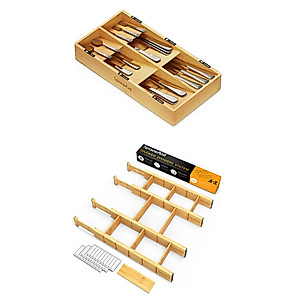 SpaceAid Bamboo Silverware Drawer Organizer with Labels (Natural, 6 Slots) Bamboo Drawer Dividers with Inserts