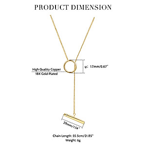 Lynwei Gold Lariat Necklace 18K Gold Plated Y Necklace Gold for Women Circle Bar Necklace Trendy Hypoallergenic Jewelry Christmas Gift