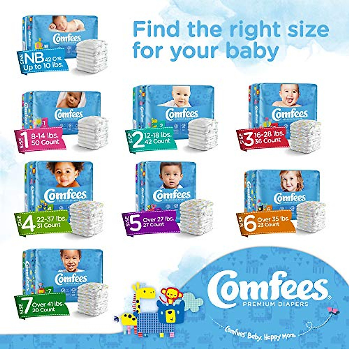 Comfees Premium Baby Diapers with Total Fit System for Boys & Girls, Size 5, 27Count, CMF-5