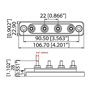 Gloaso 100 Amp Common Bus Bar 12V- 48V DC, Copper Made, 4 x 3/16” Post Terminal Power Distribution Block with Cover, Red & Black, 100A Busbar 2 Pack