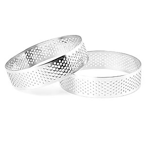 Frcctre 9 Pack Round Tart Ring, Perforated Baking Tart Rings, Stainless Steel Nonstick Round Cake Ring Mousse Rings, Metal Pastry Cake Mold, Baking Dessert Ring for Home Food Making Tool