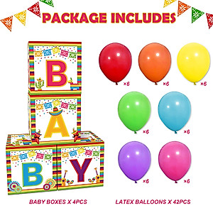 Kitticcino Mexican Baby Shower Balloon Boxes Let's Fiesta Blocks Taco Bout A Baby Party Supplies Cinco De Mayo Gender Reveal Birthday Centerpieces Decorations Photo Props Backdrop 40PCS