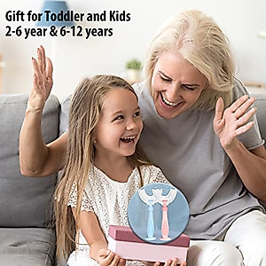 TUSIWIT Kids Toothbrushes U Shaped with 3 PCS Soft Food Grade Silicone Heads for Toddler,Childrens, Full Mouth Kids Tooth Brush for Age 2-6 Years Blue