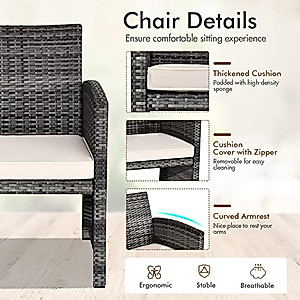 RELAX4LIFE 4-Piece Wicker Furniture Set - Hand-Woven PE Conversation Set with Cushions and Tempered Glass Coffee Table, Outdoor Rattan Sofas for Garden, Poolside, Backyard (White)