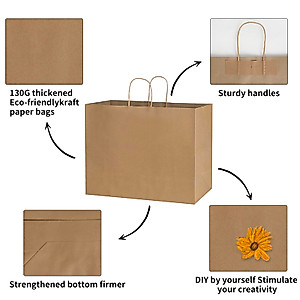 bagmad 100 Pack 16x6x12 Inches Brown Kraft Paper Bags with Handles Bulk, Large Recycled Paper Bags, Gift Bags, Grocery Bags, Retail Bags, Shopping Bags, Merchandise Bags for Small Business