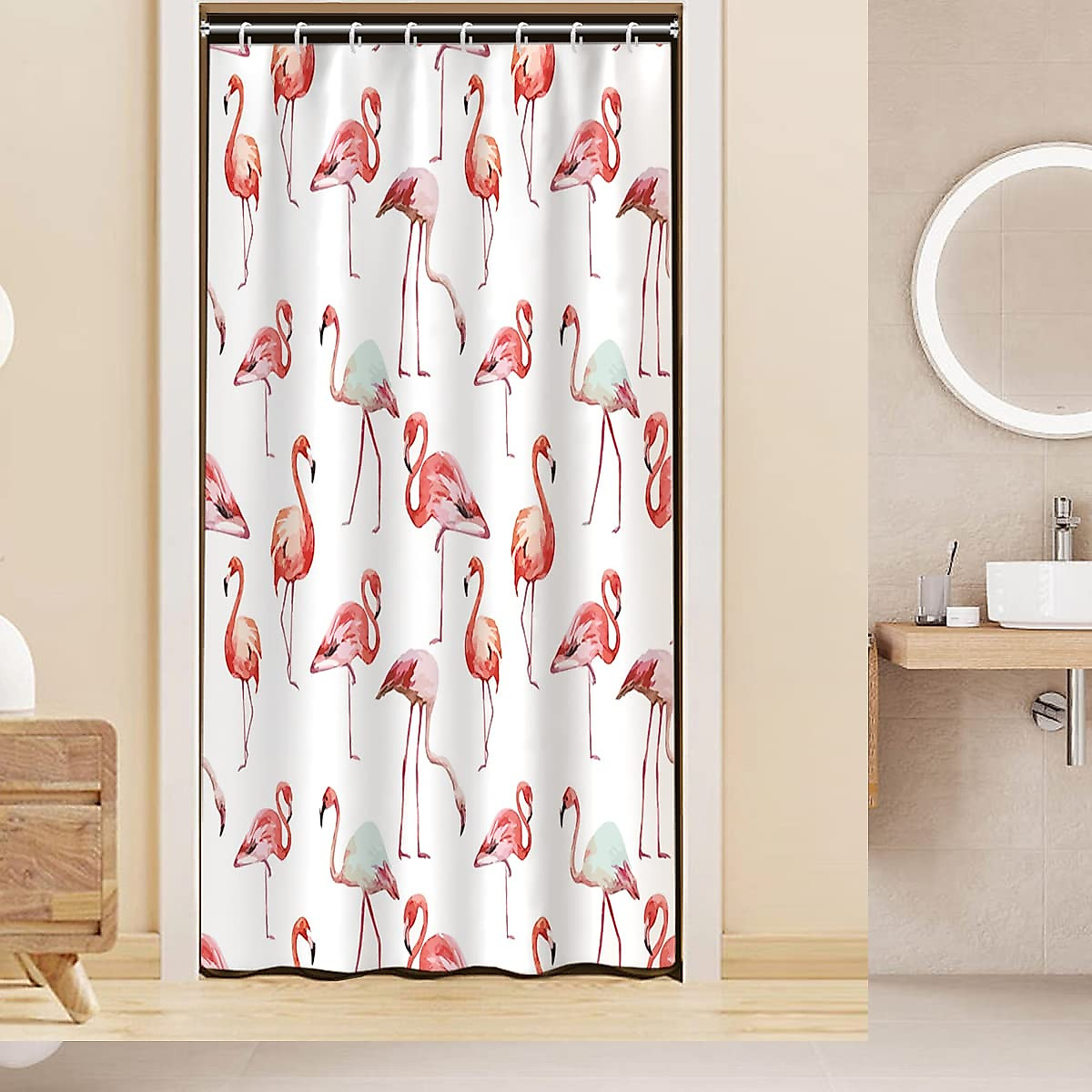 Uiiooazy Pink Flamingos for Bathroom Shower Curtain Nature Animal Shower Curtains Cloth Birds Fabric Shower Curtain with Hooks for Girls 48x72 inches