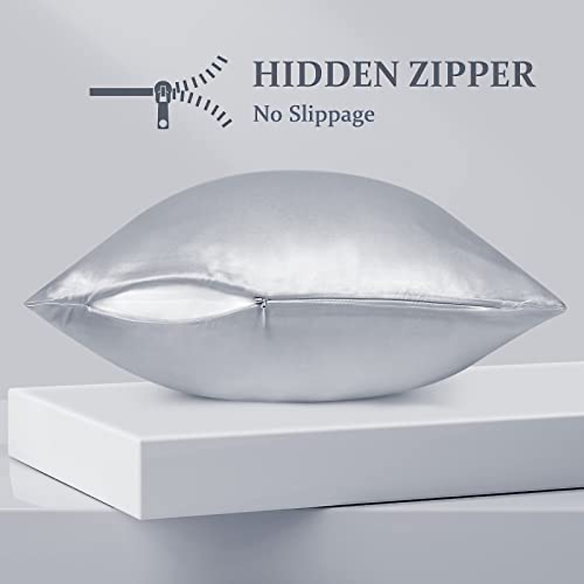 LULUSILK Silvergrey Silk Pillowcase for Hair and Skin, Mulberry Silk Pillow Case with Zipper Closure, Standard Size, Pack of 1