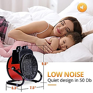 Electric Patio Heater, 1500W Outdoor Patio Heater Portable, 3s Fast Heating Garage Heater With 6 Feet Cord, Adjustable Thermostat, 90° Rotation, Sunday Living Outdoor Heaters for Patio, Red