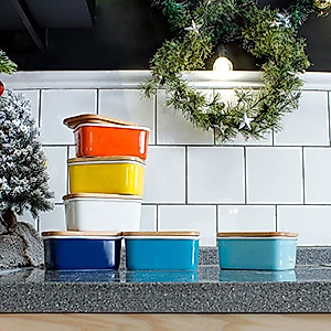 Sweese 301.101 Large Butter Dish - Porcelain Keeper with Beech Wooden Lid, Perfect for 2 Sticks of Butter, White