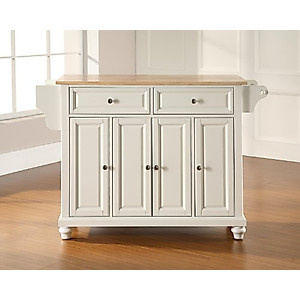 Crosley Furniture Cambridge Kitchen Island with Natural Wood Top - White