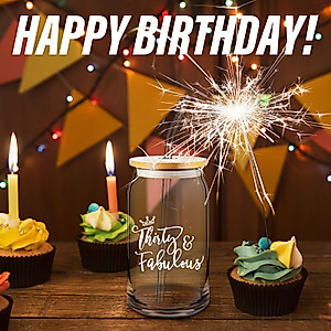 Nuanchu Birthday Glass Cups Gifts with Lid and Straw Not a Day over Fabulous Gifts 16th 21st 30th 40th 50th Birthday Decoration Clear Coffee Glass Cups for Women Coworker Employee Friend (30th)