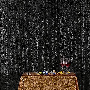 Eternal Beauty Black Sequin Wedding Backdrop Photography Background Party Curtain, 10Ft X 10Ft