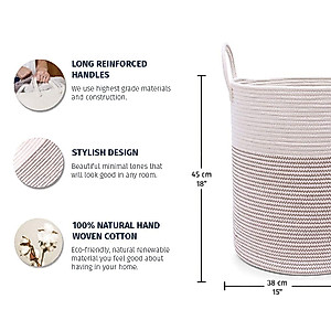 OrganiHaus White Baby Hamper Basket 15x18 | Toy Basket Storage for Kids | Large Woven Baskets for Storage | Round Laundry Basket | Blanket Holder for Bedroom | Boho Blanket Basket for Living Room