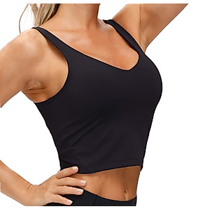 Women’s Longline Sports Bra Wirefree Padded Medium Support Yoga Bras Gym Running Workout Tank Tops (Black, Small)