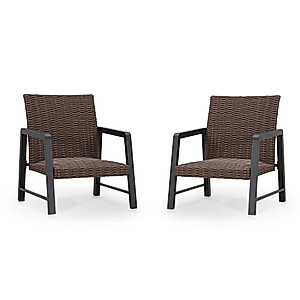 PatioFestival Outdoor Club Chairs Wicker Patio Dining Chair Set of 2 with Quick-Drying Internal Cushion All Weather Frame