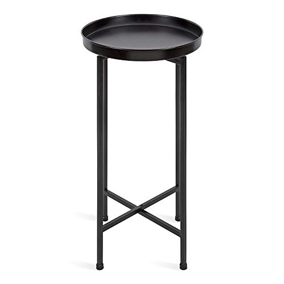 Kate and Laurel Celia Round Metal Foldable Accent Table with Tray Top, Black