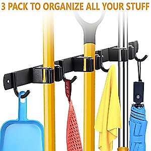 ALIEN SYSTEM Mop and Broom holder wall mount 3 Pack - Hooks for brooms and mops - Wall mount broom and mop holder - Tool organizers and storage