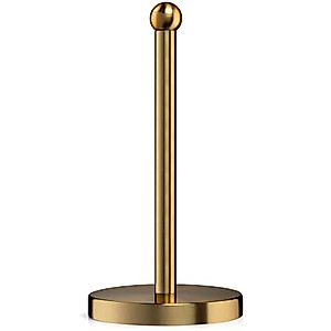 Modern Touch Accents Paper Towel Holder – Hand Towel Dispenser with Weighted Non-Slip Base for Kitchen, Countertop, Bathroom & Hotels - Easy One-Handed Tear Toilet Paper Roll Holder (Brushed Gold)