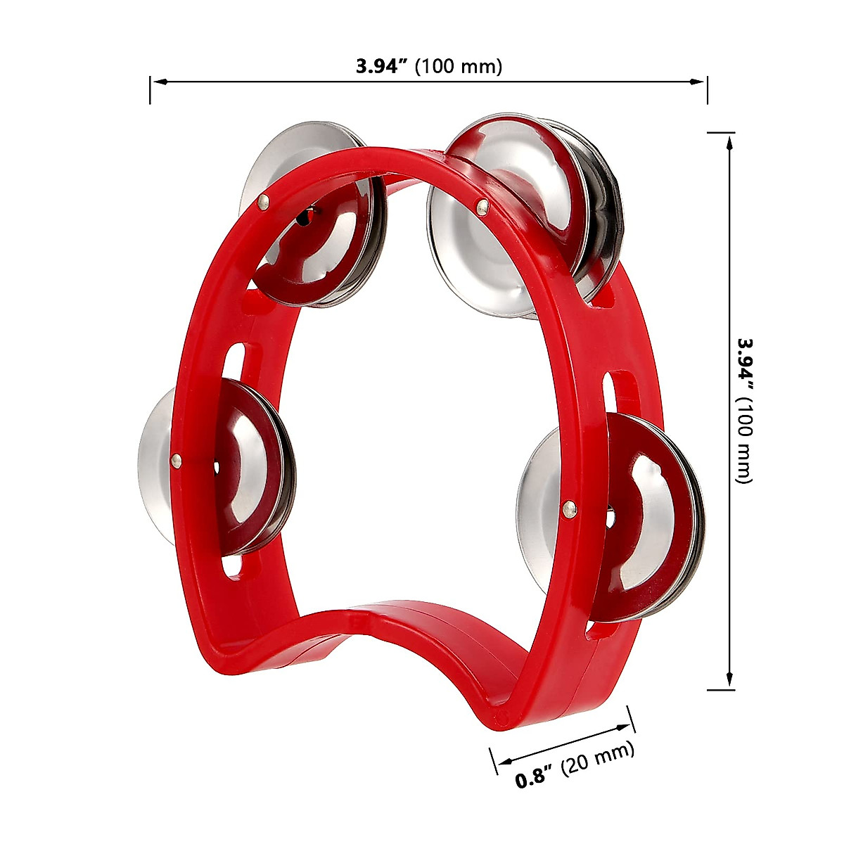 MUKLEI 20 Pack 4 Inch Mini Handheld Tambourine, Half Moon Musical Tambourine for Music Center Little Boys or Girls Center Party, Red and Yellow