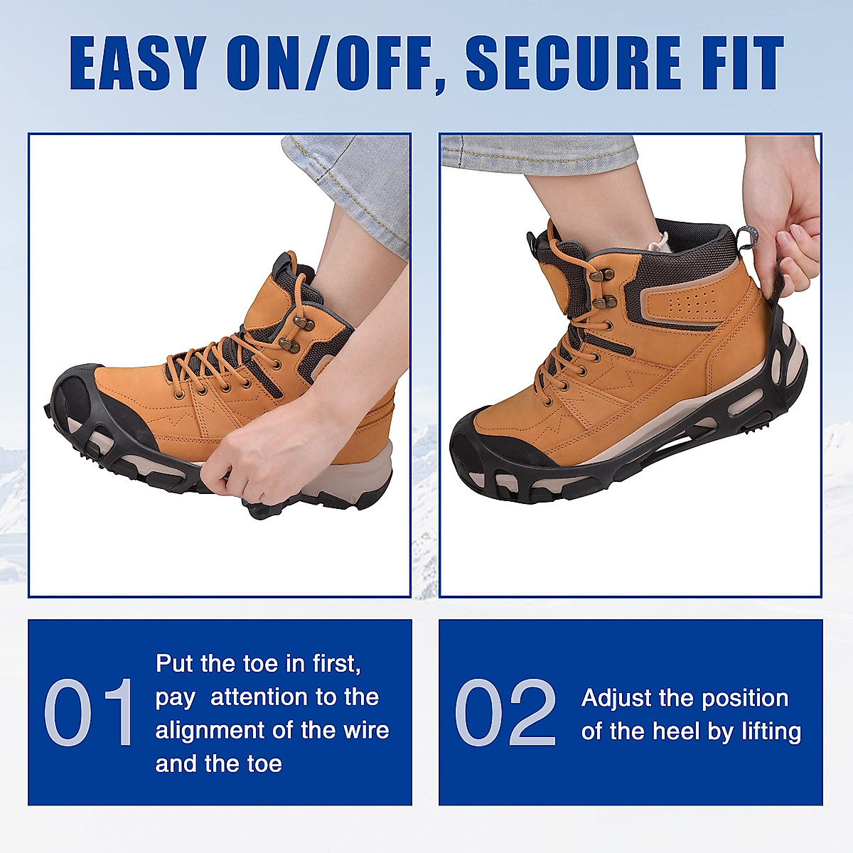 Ice Snow Traction Cleats Crampons for Boots Shoes Non-Slip Overshoe Walk Traction Cleat for Walking on Snow and Ice 24 Steel Ice Cleats for Men Women Kids Jogging Hiking (1 Pair, Size S)