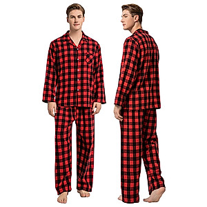 Family Plaid Pajamas Set, Baby Toddler Little Boy's Girl's 2-Piece Button Down Sleepwear Pjs, Black Red, 9-10 Years=Tag 150