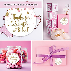 Andaz Press Blush Pink Gold Glitter Girl Baby Shower Party Collection, Round Circle Label Stickers, Thank You for Celebrating with US, 40-Pack