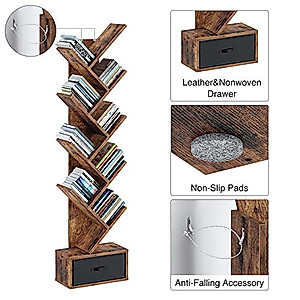 Rolanstar Bookshelf 6 Tier with 9-Tier Tree Bookshelf Wooden Bookshelves Storage Rack for CDs/Movies/Books, Standing Bookshelves Metal Frame Display Rack for Living Room, Bedroom